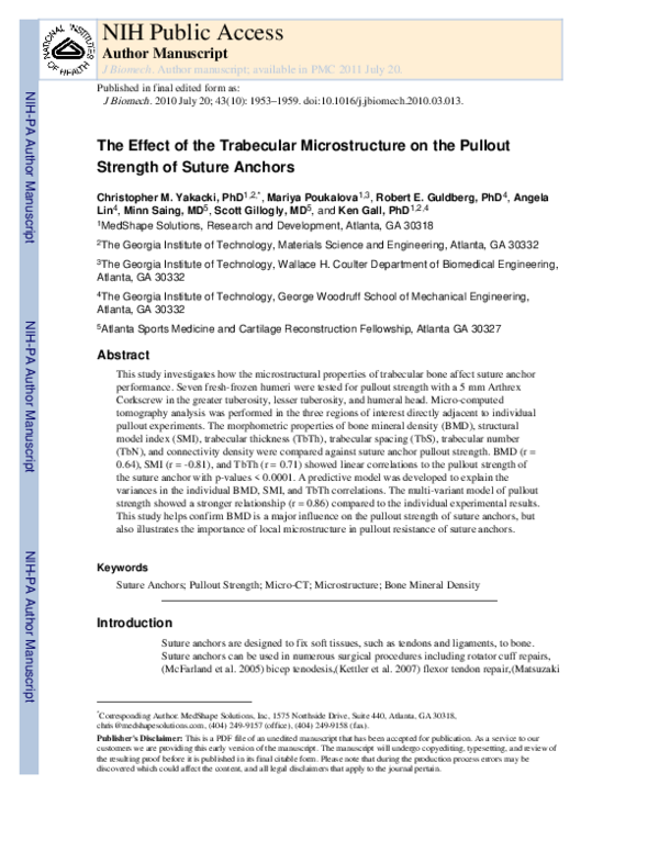 (PDF) The effect of the trabecular microstructure on the pullout ...