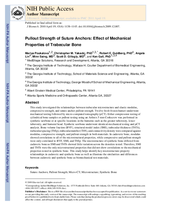 (PDF) Pullout strength of suture anchors: Effect of mechanical ...