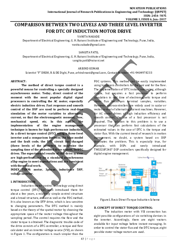 (PDF) Comparison Between Two Level And Three Level Inverter For Dtc Of Induction Motor Drive