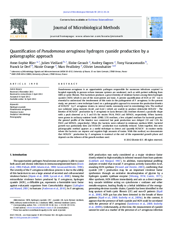 (PDF) Quantification of Pseudomonas aeruginosa hydrogen cyanide ...
