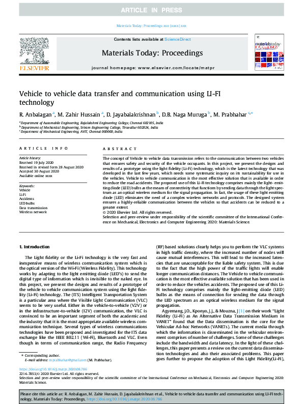 Pdf Vehicle To Vehicle Data Transfer And Communication Using Li Fi Technology