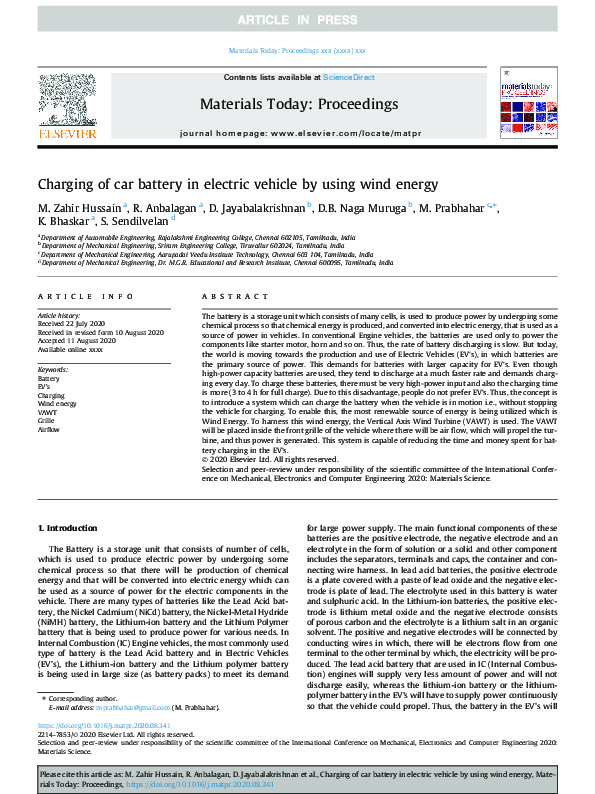 (PDF) Charging of car battery in electric vehicle by using wind energy