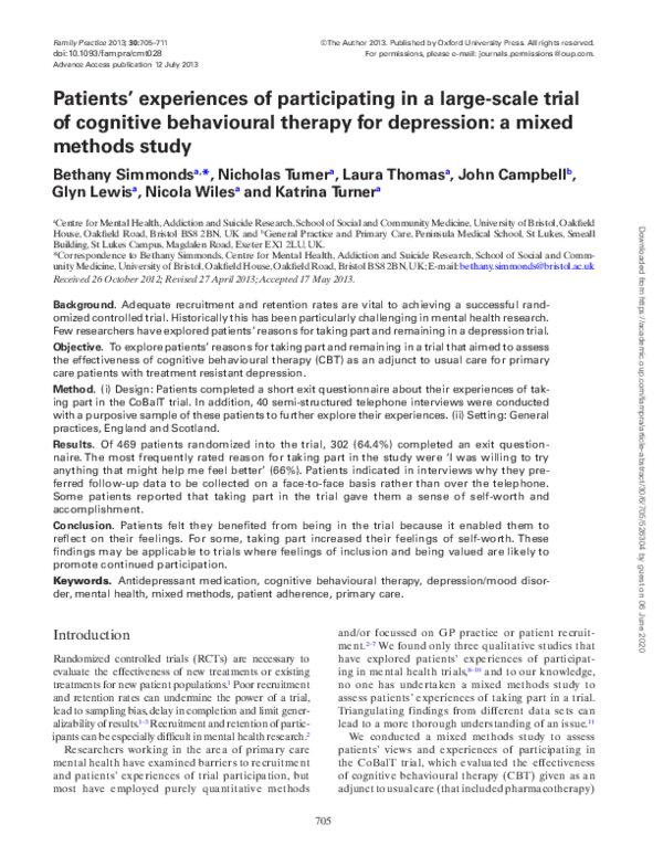 (PDF) Patients' experiences of participating in a large-scale trial of ...