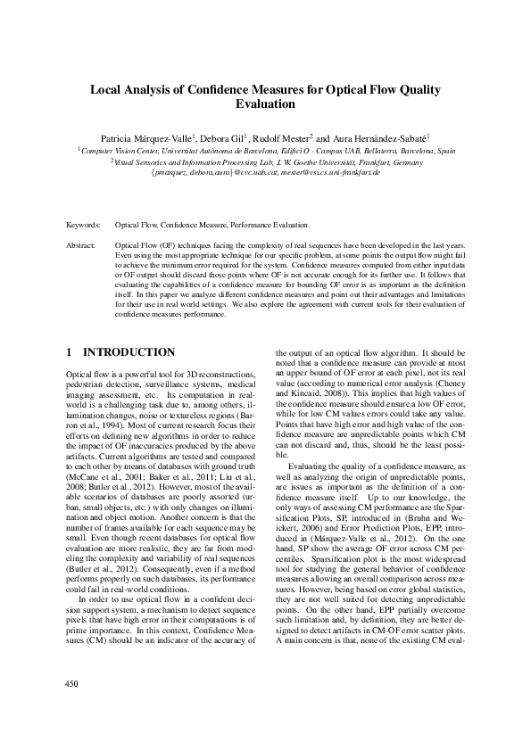 (PDF) Local Analysis of Confidence Measures for Optical Flow Quality ...