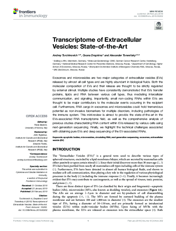 (PDF) Transcriptome of Extracellular Vesicles: State-of-the-Art