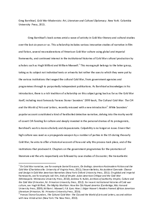 (PDF) GREG BARNHISEL. Cold War Modernists: Art, Literature and Cultural ...