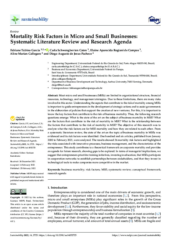 (PDF) Mortality Risk Factors in Micro and Small Businesses: Systematic ...