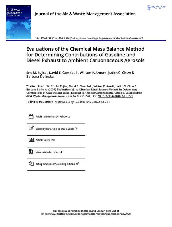 (PDF) Evaluations of the Chemical Mass Balance Method for Determining ...