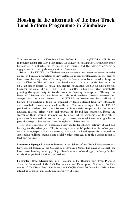 (PDF) Housing in the aftermath of the Fast Track Land Reform Programme in Zimbabwe