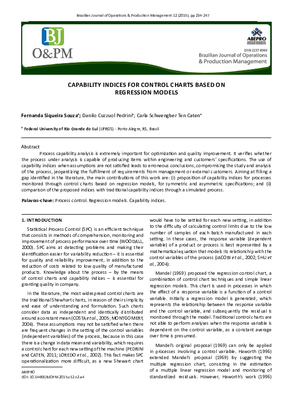 (PDF) Capability Indices for Control Charts Based on Regression Models