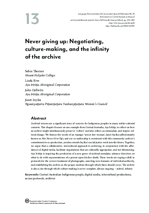 (PDF) Never giving up: Negotiating, culture-making, and the infinity of ...