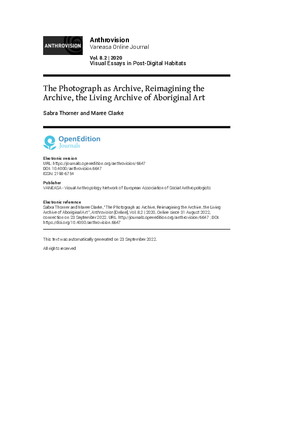 (PDF) The Photograph as Archive, Reimagining the Archive, the Living ...