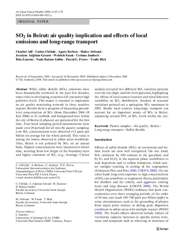 (PDF) SO2 in Beirut: air quality implication and effects of local ...