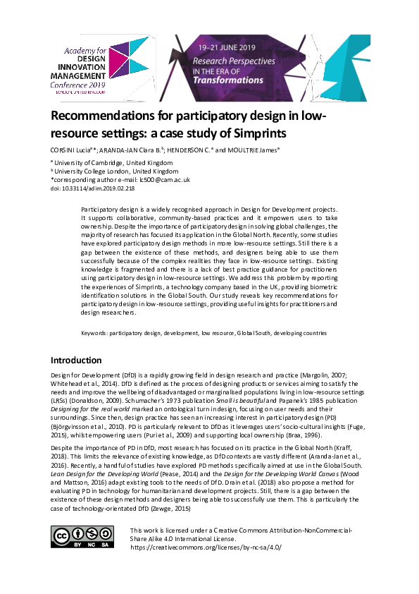 (PDF) Recommendations for participatory design in low-resource settings