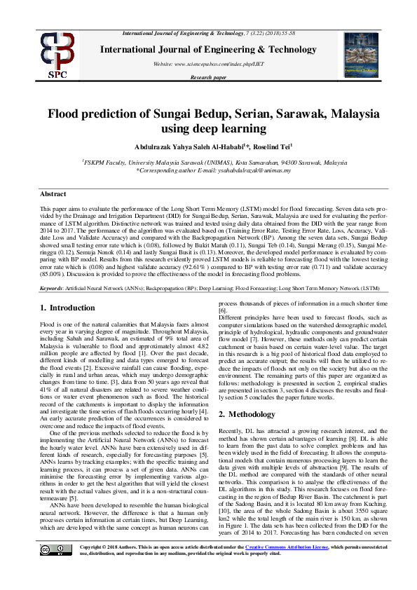 (PDF) Flood prediction of Sungai Bedup, Serian, Sarawak, Malaysia using deep learning