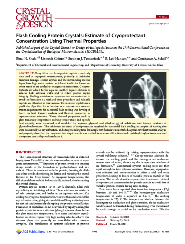 (PDF) Flash Cooling Protein Crystals: Estimate of Cryoprotectant ...