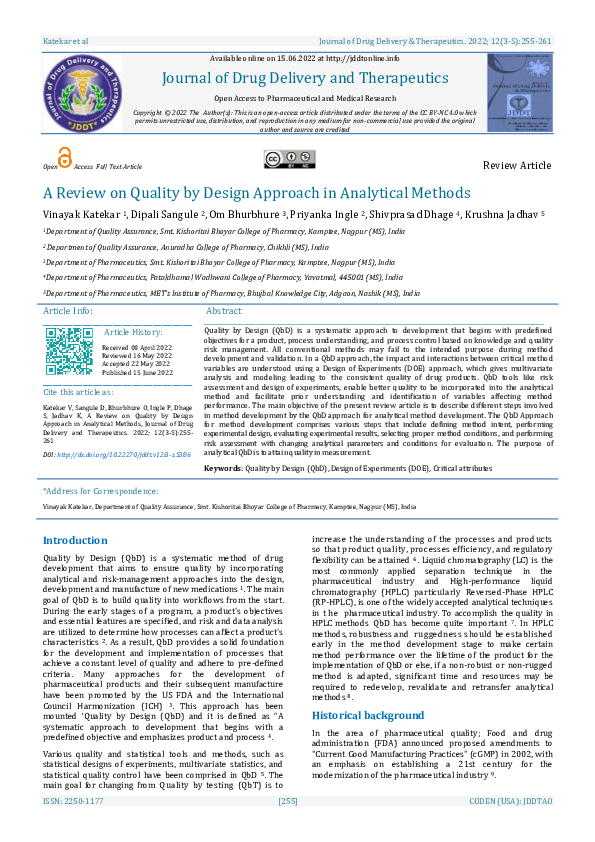 (PDF) A Review on Quality by Design Approach in Analytical Methods | Shivprasad Dhage - Academia.edu