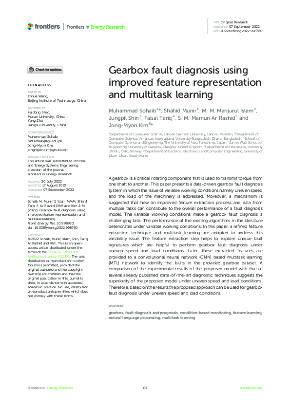 Pdf Gearbox Fault Diagnosis Using Improved Feature Representation And Multitask Learning
