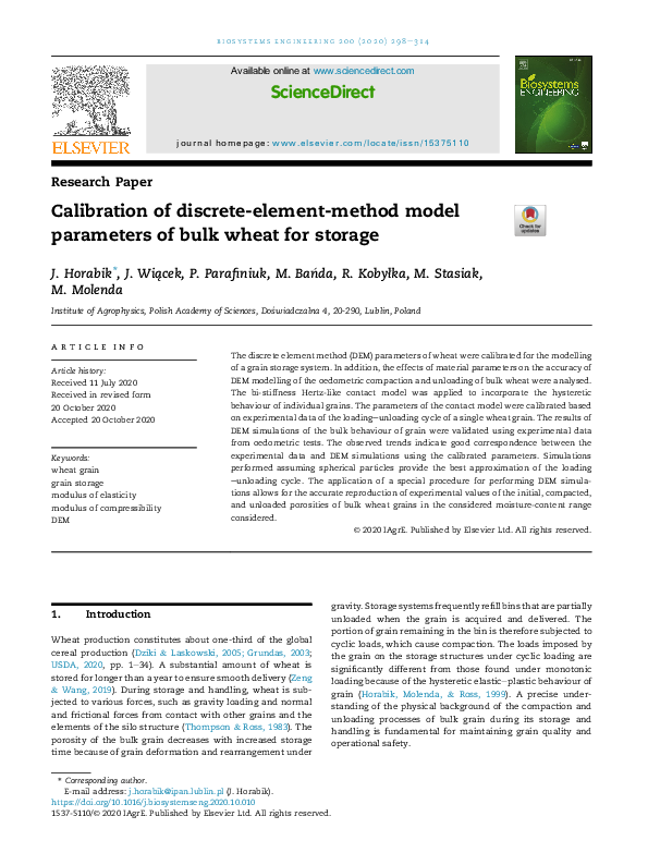 (PDF) Calibration of discrete-element-method model parameters of bulk wheat for storage