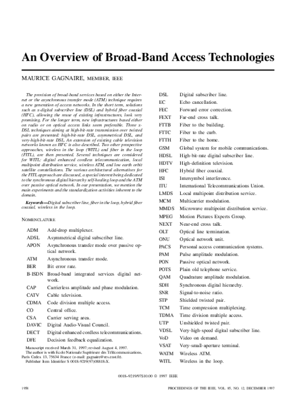 (PDF) An overview of broad-band access technologies