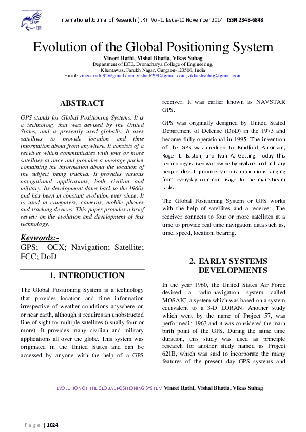 (PDF) Evolution of the Global Positioning System