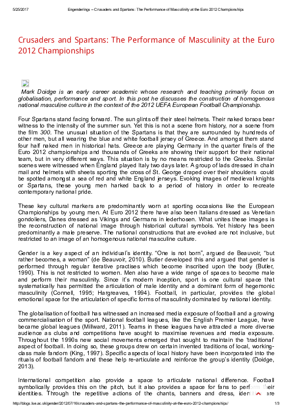 (PDF) Crusaders and spartans: The performance of masculinity at the ...