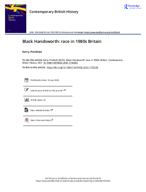 (PDF) Black Handsworth: Race in 1980s Britain