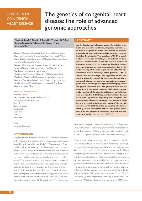 (PDF) The genetics of congenital heart disease: The role of advanced ...