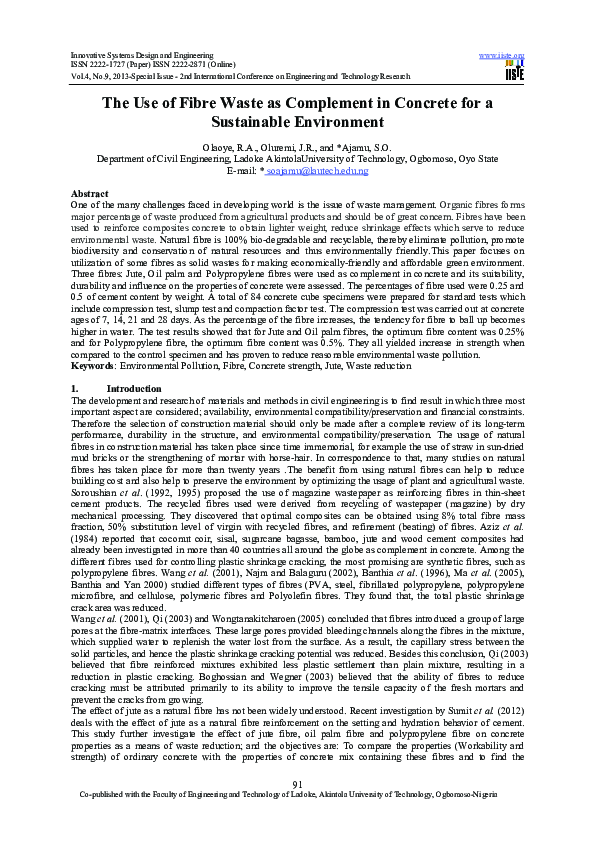 (PDF) The Use of Fibre Waste as Complement in Concrete for a ...