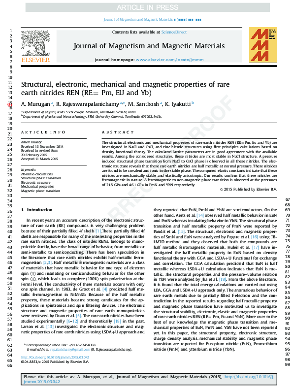 (PDF) Structural, electronic, mechanical, and magnetic properties and relative stability of ...