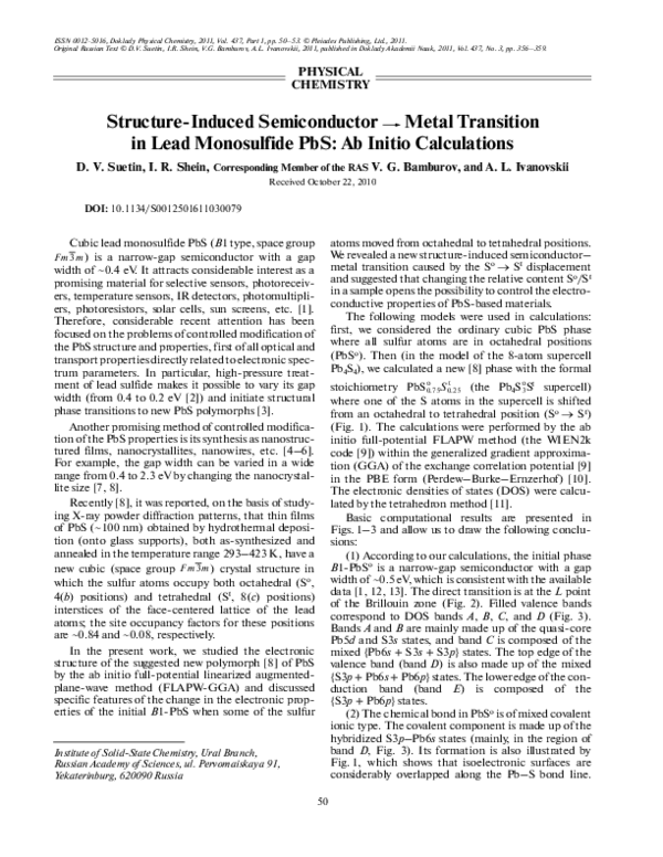 (PDF) Structure-induced semiconductor → metal transition in lead ...