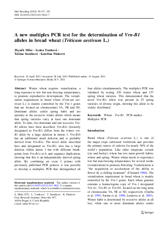 (PDF) A new multiplex PCR test for the determination of Vrn-B1 alleles ...