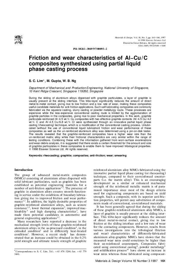 (PDF) Friction and wear characteristics of Al–Cu/C composites ...