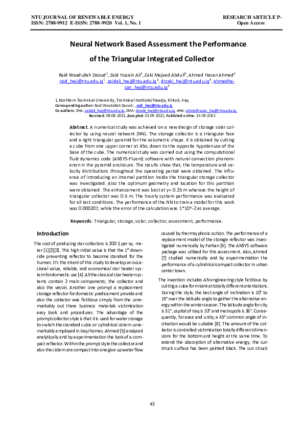 (PDF) Neural Network Based Assessment the performance of the triangular ...