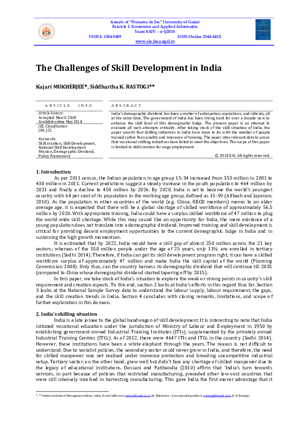 (PDF) The Challenges of Skill Development in India