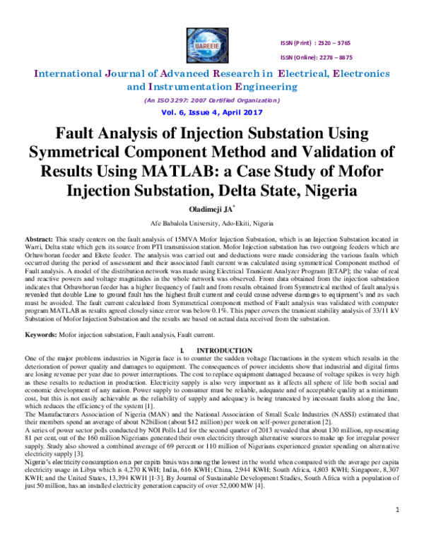 (PDF) Fault Analysis of Injection Substation Using Symmetrical Component Method and Validation ...