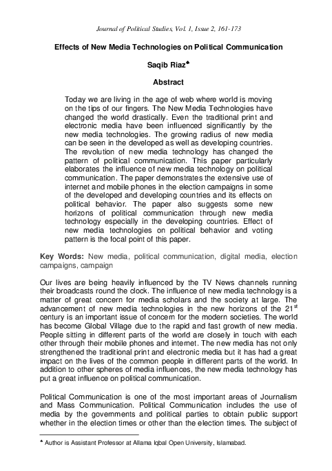 (PDF) Effects of New Media Technologies on Political Communication