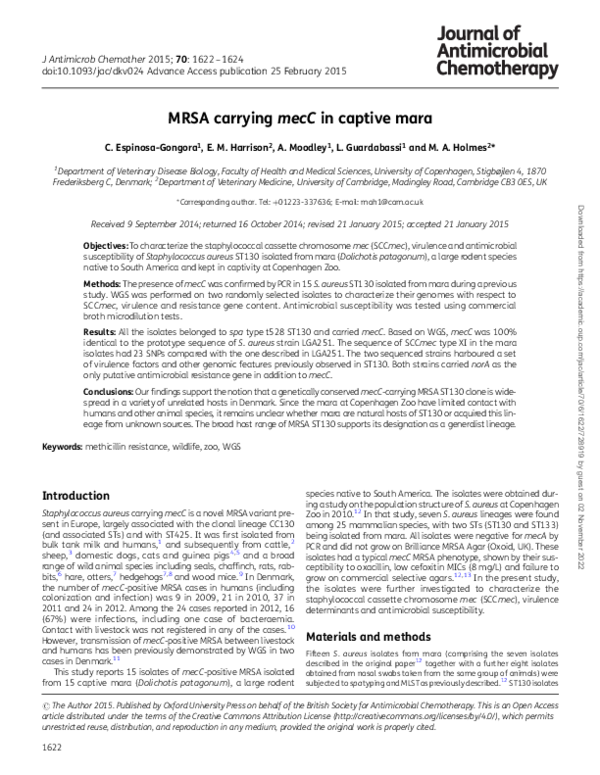 (PDF) MRSA carrying mecC in captive mara