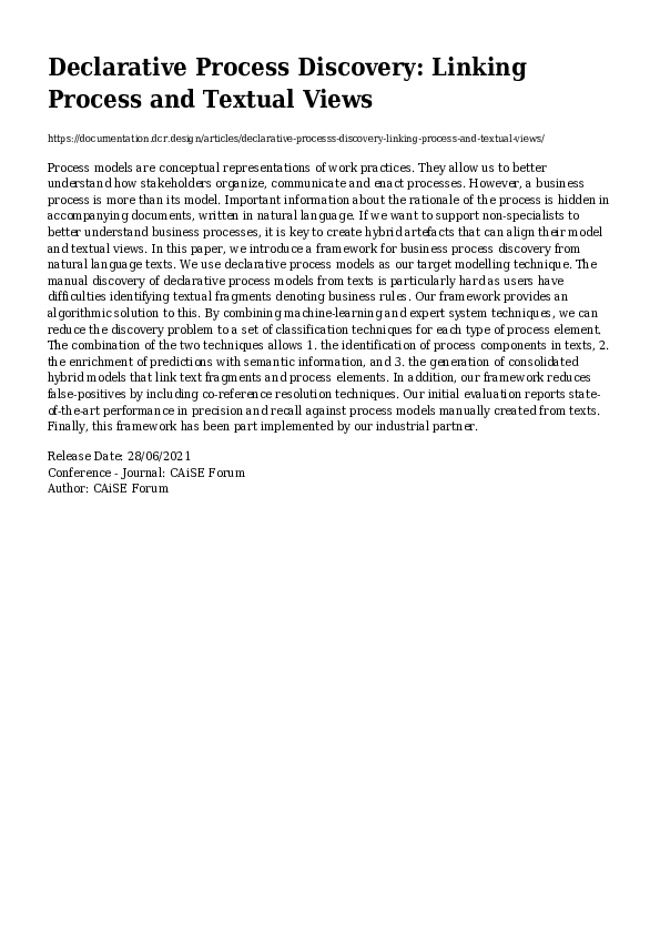 (PDF) Declarative Process Discovery: Linking Process and Textual Views