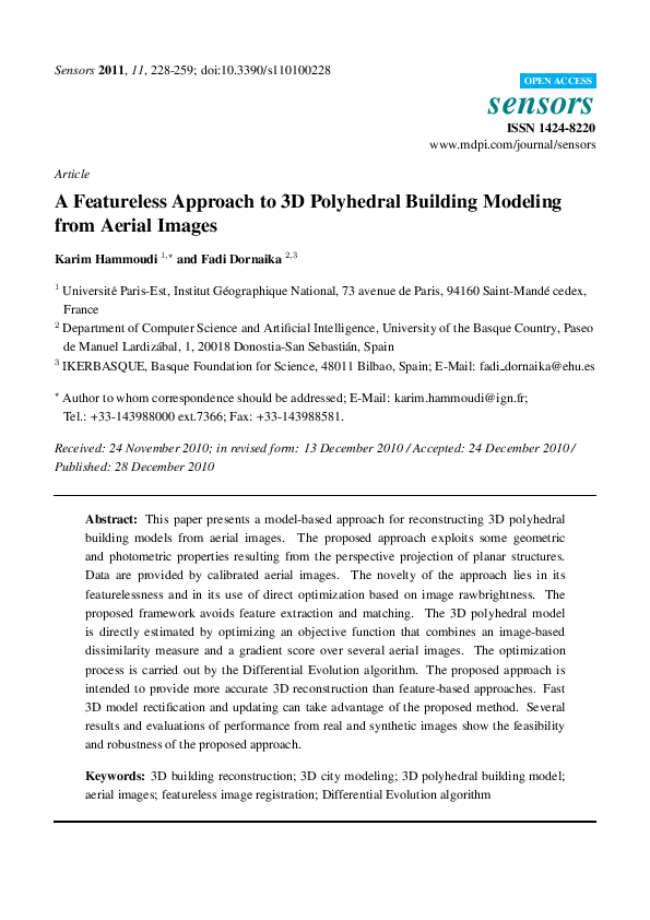 (PDF) A Featureless Approach to 3D Polyhedral Building Modeling from Aerial Images