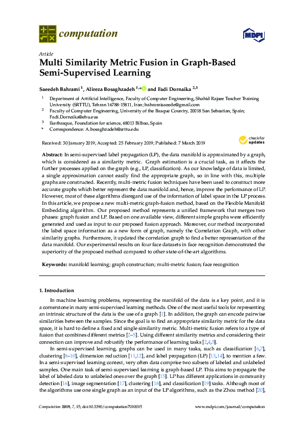 Pdf Multi Similarity Metric Fusion In Graph Based Semi Supervised