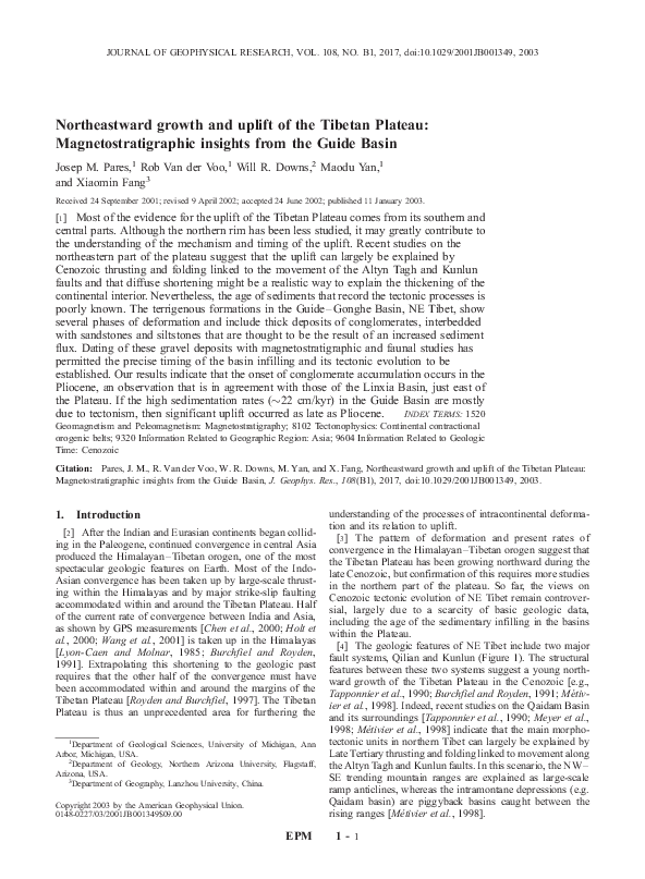 (PDF) Northeastward growth and uplift of the Tibetan Plateau ...