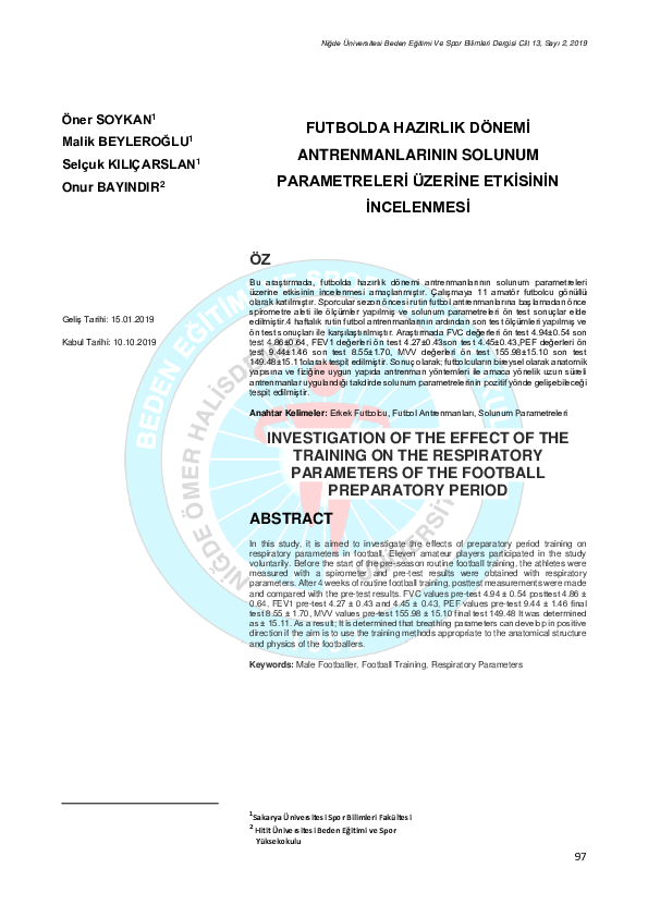 (PDF) Investigation of the Effect of the Training on the Respiratory Parameters of the Football ...