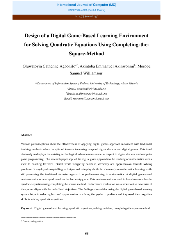 (PDF) Design of a Digital Game-Based Learning Environment for Solving ...