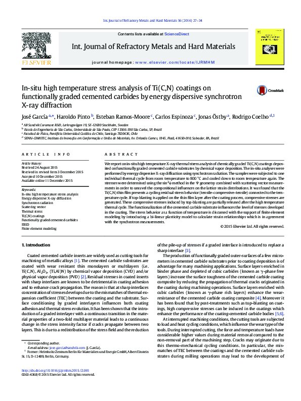 Pdf In Situ High Temperature Stress Analysis Of Ti C N Coatings On
