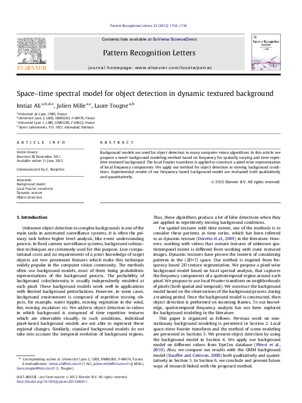 Pdf Spacetime Spectral Model For Object Detection In Dynamic Textured Background