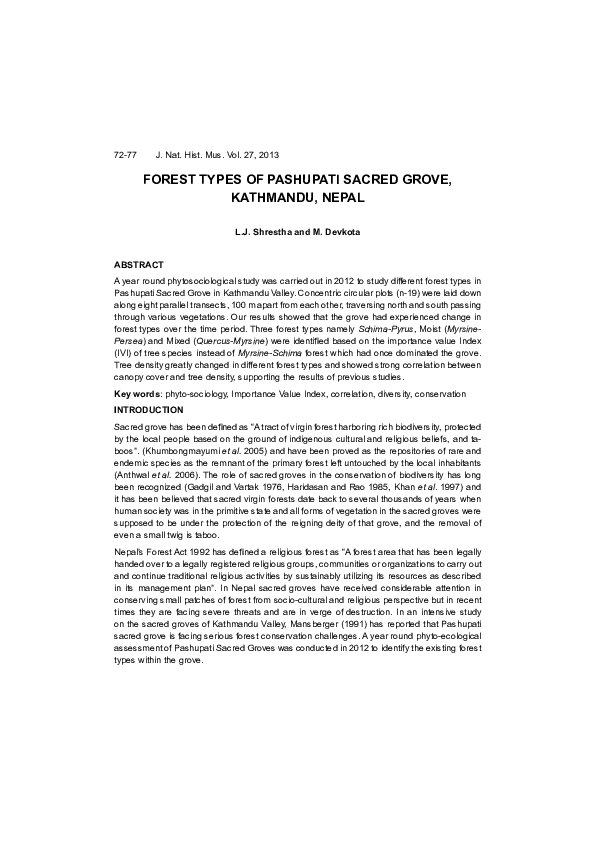(PDF) Forest Types of Pashupati Sacred Grove, Kathmandu, Nepal
