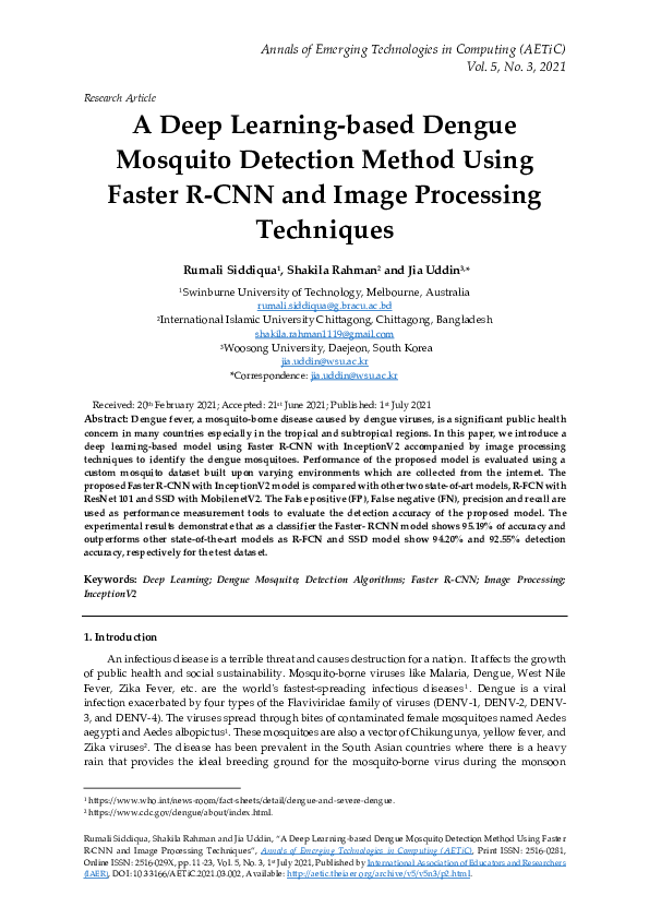 (PDF) A Deep Learning-based Dengue Mosquito Detection Method Using Faster R-CNN and Image ...