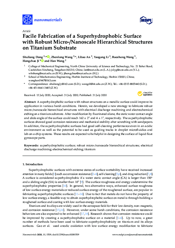 (PDF) Facile fabrication of superhydrophobic surfaces on zinc ...