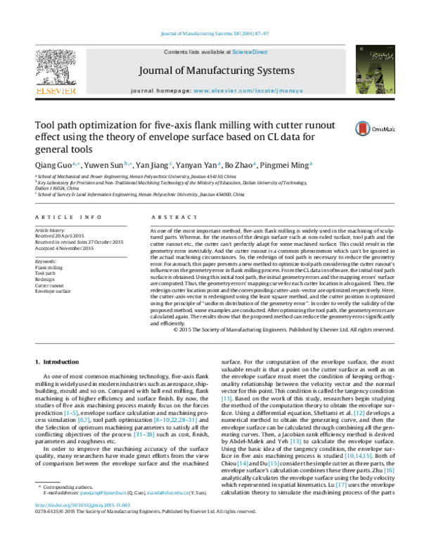 (PDF) Tool path optimization for five-axis flank milling with cutter ...